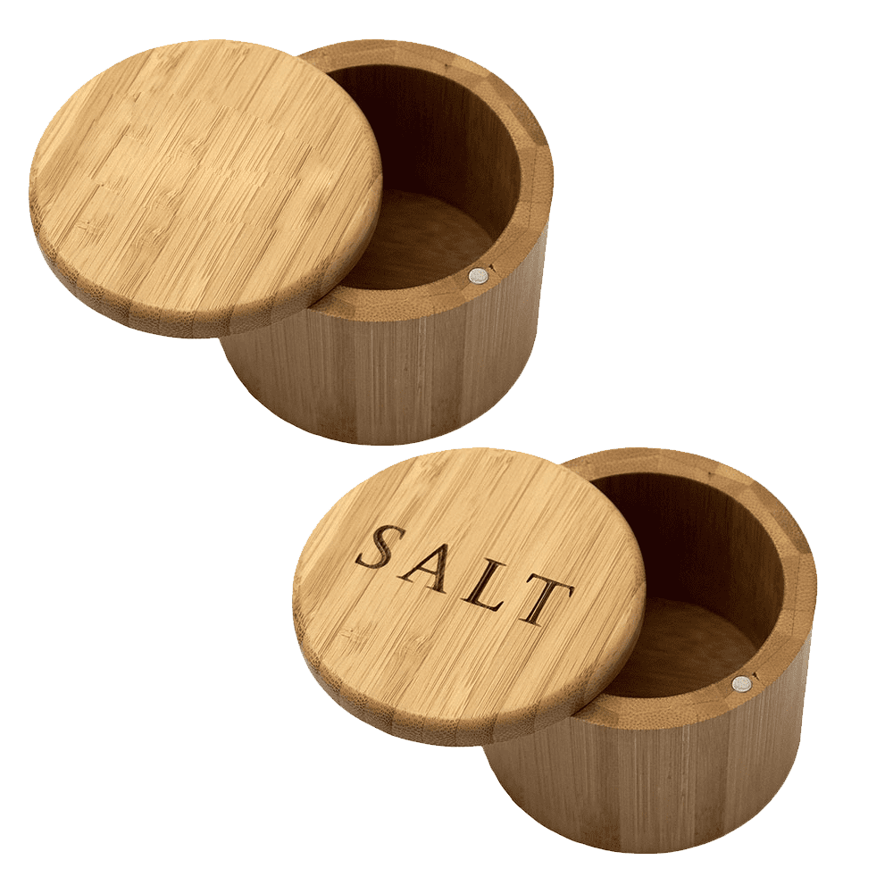 Bamboo Salt Box, Salt Container With Lid, Salt Shaker, Bowl with ...