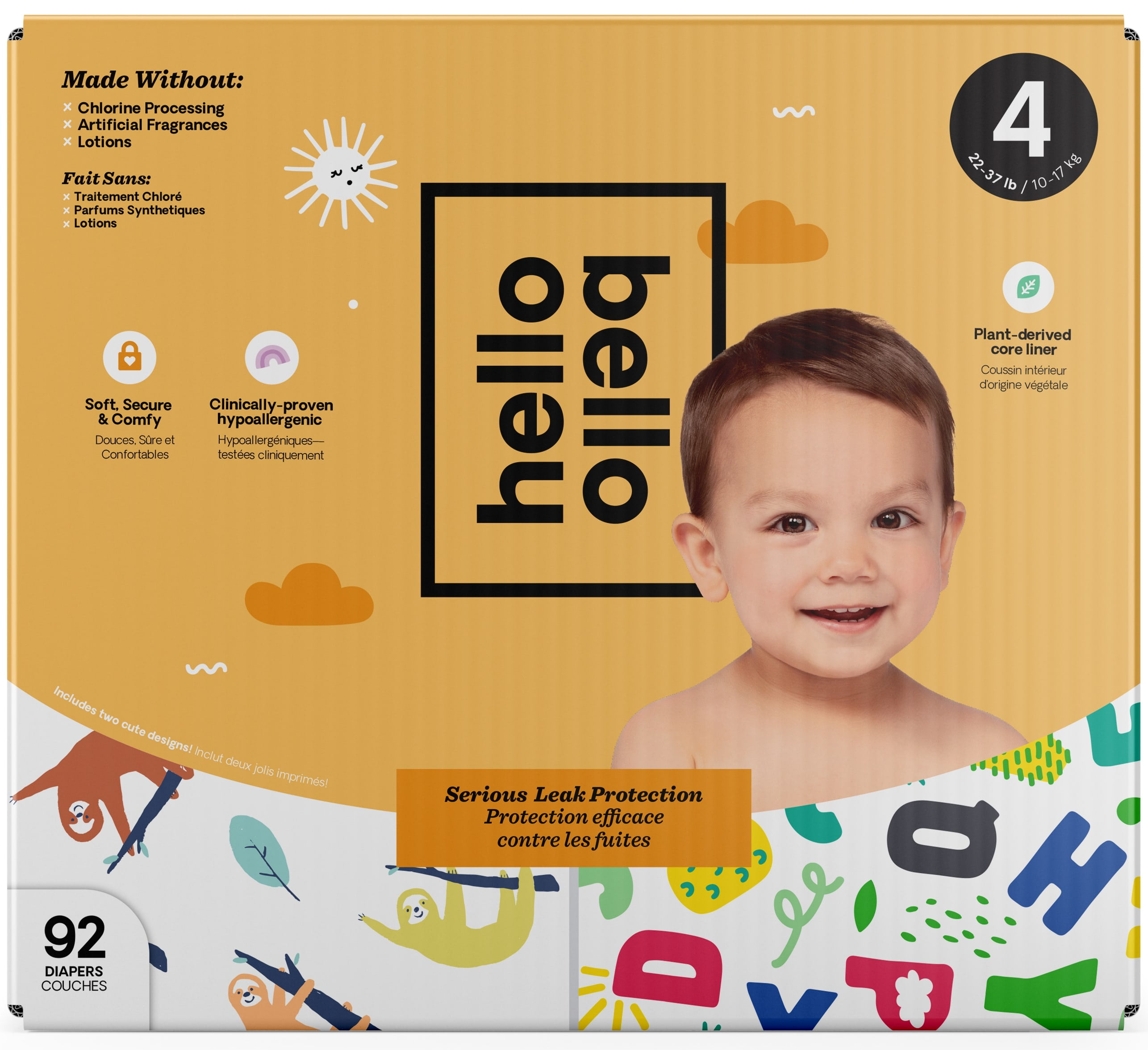 Hello Bello Daytime Diapers Alphabet & Sleepy Sloths – Size 4 (4 Pack ...