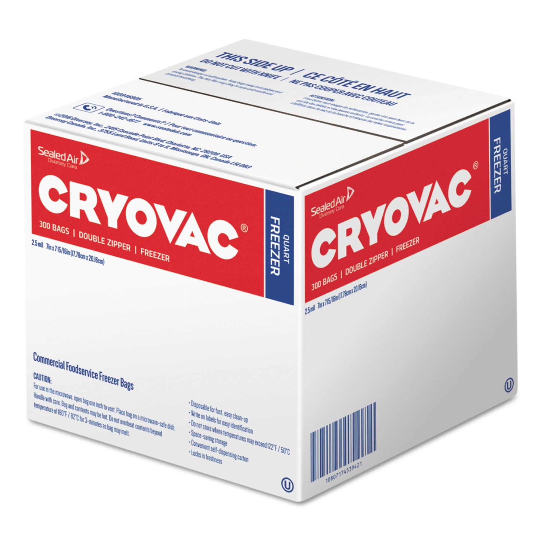 Diversey Cryovac One Quart Freezer Bag Dual Zipper, Clear, 7" x 7 15/16 ...