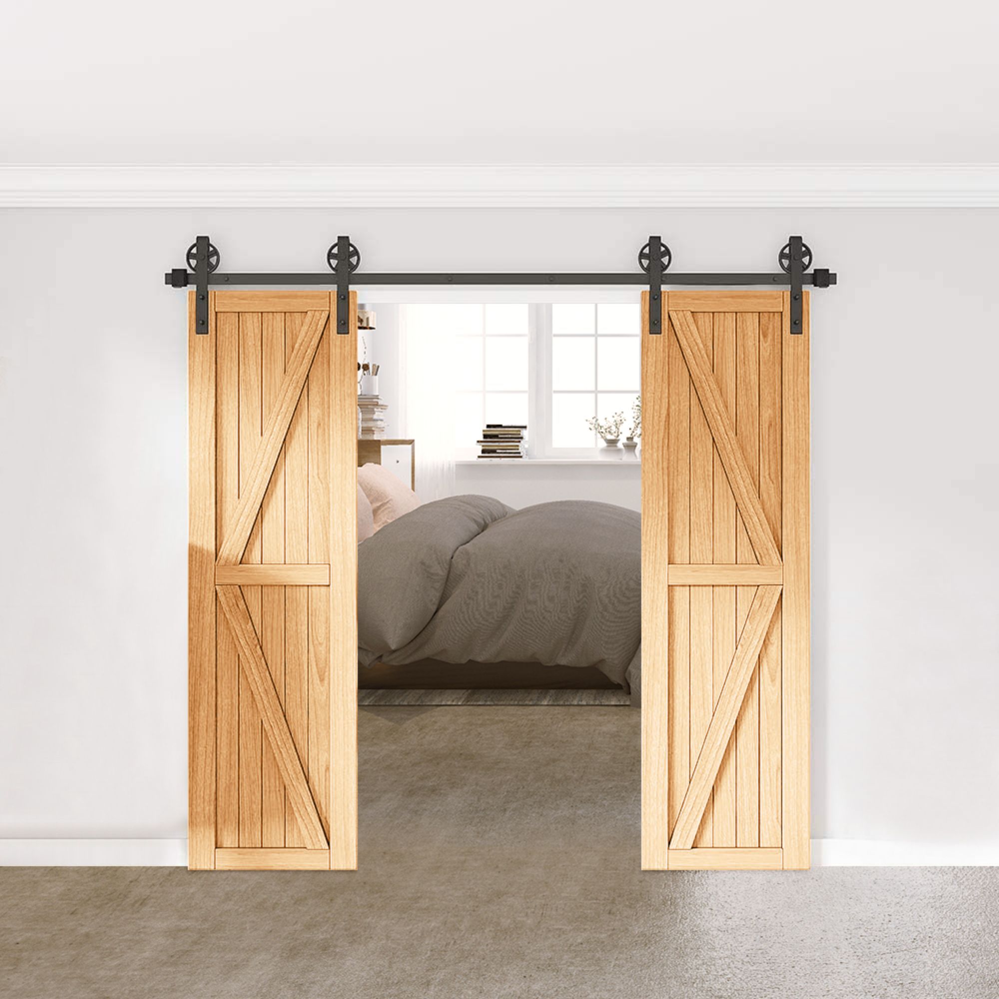 Bronco Hardware 4FT-20FT Sliding Barn Wood Door Hardware Kit, Rustic ...