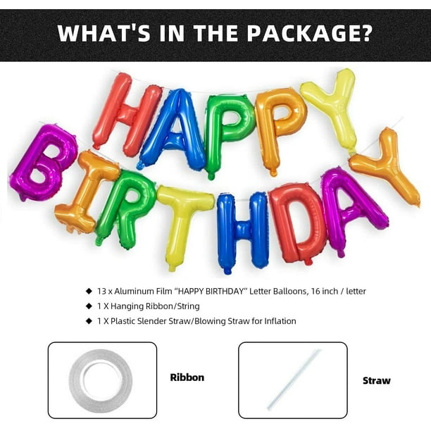 Happy Birthday Balloon Banner Letter Party Decorations, 16 Inch 3D ...
