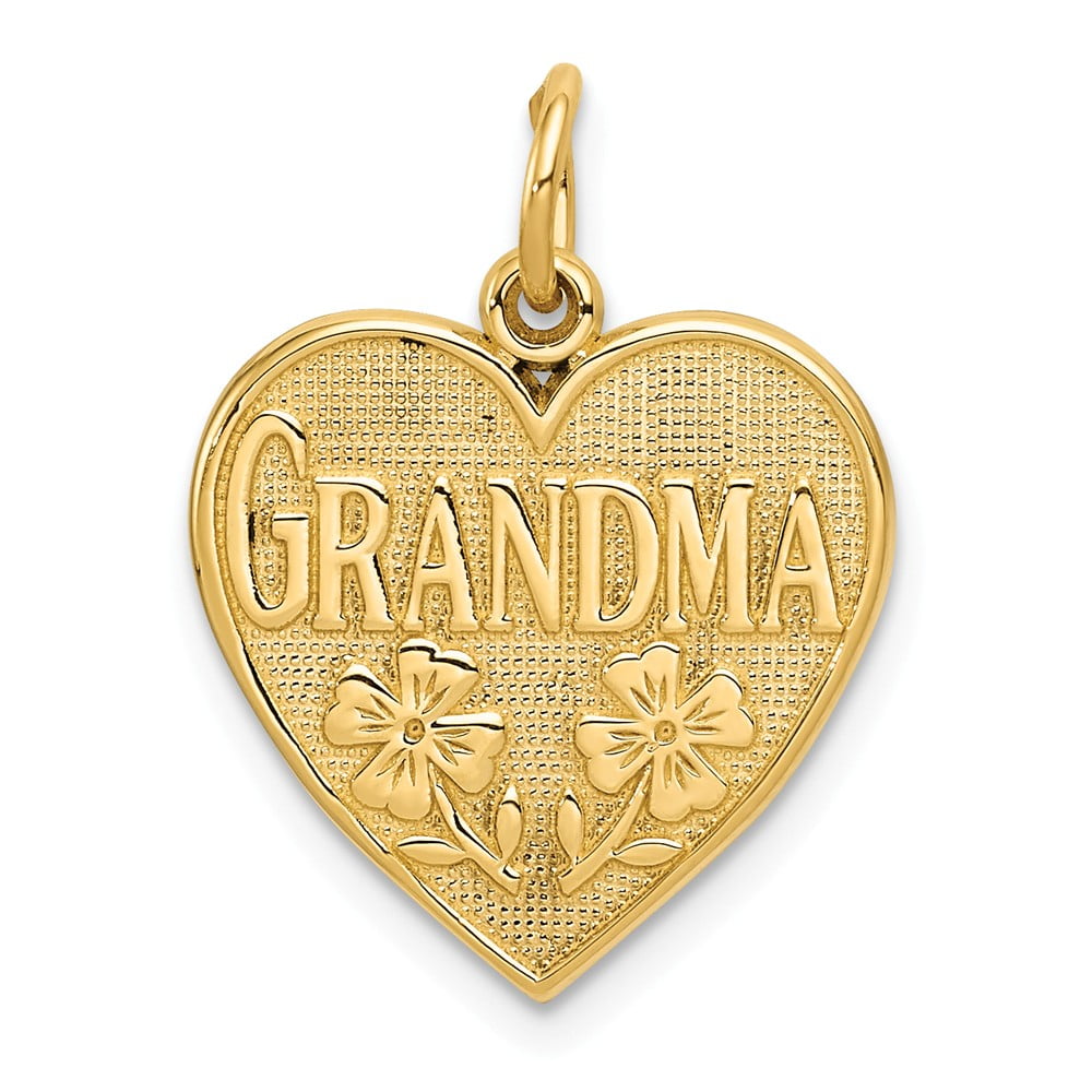 Real 14kt Yellow Gold GRANDMA Heart Charm Pendant; for Adults and Teens ...