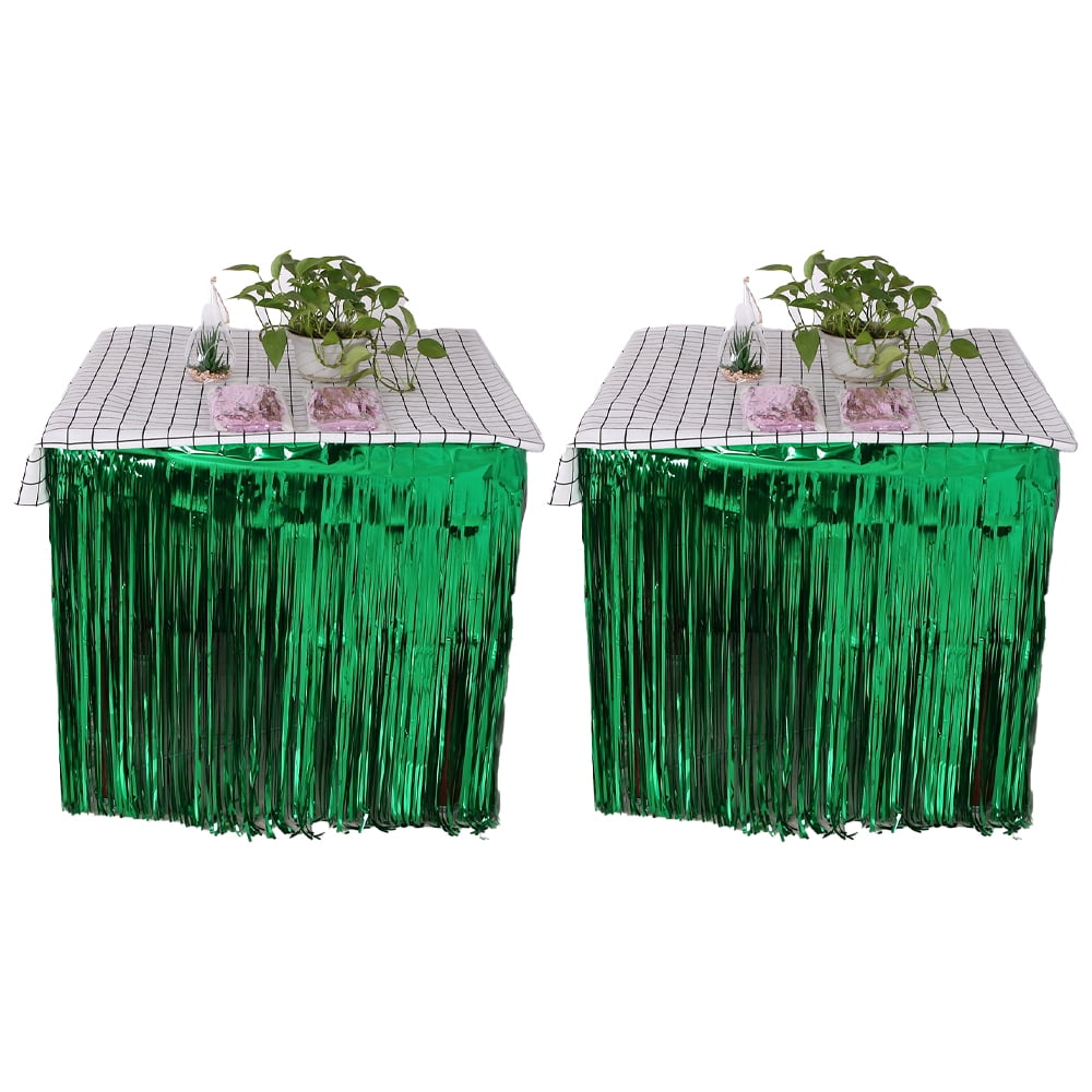 Set of 2 Metallic Foil Fringe Table Skirt, Tinsel Disposable Skirting ...