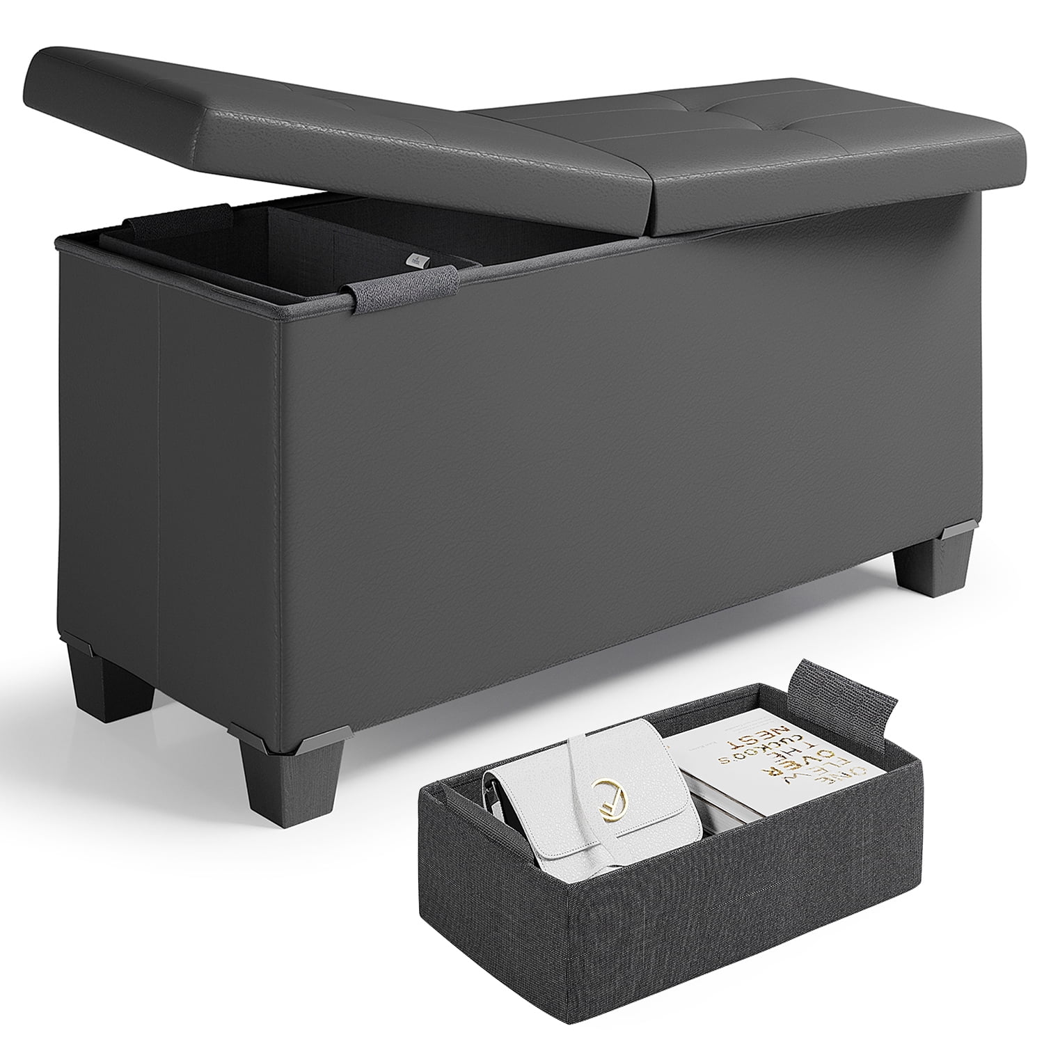 Nestl Faux Leather Ottoman Storage Bench ,30" Bench, Gray - Walmart.com