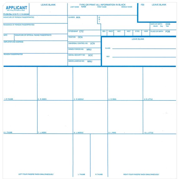FD-258 Fingerprint Cards, Applicant - 5 Pack - Walmart.com