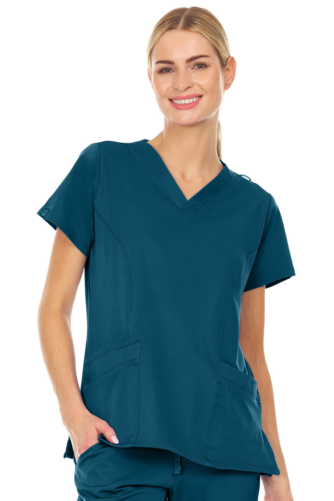Medichic Scrubs Mini Marilyn Stretch V-Neck Three Pocket Scrub Top with ...