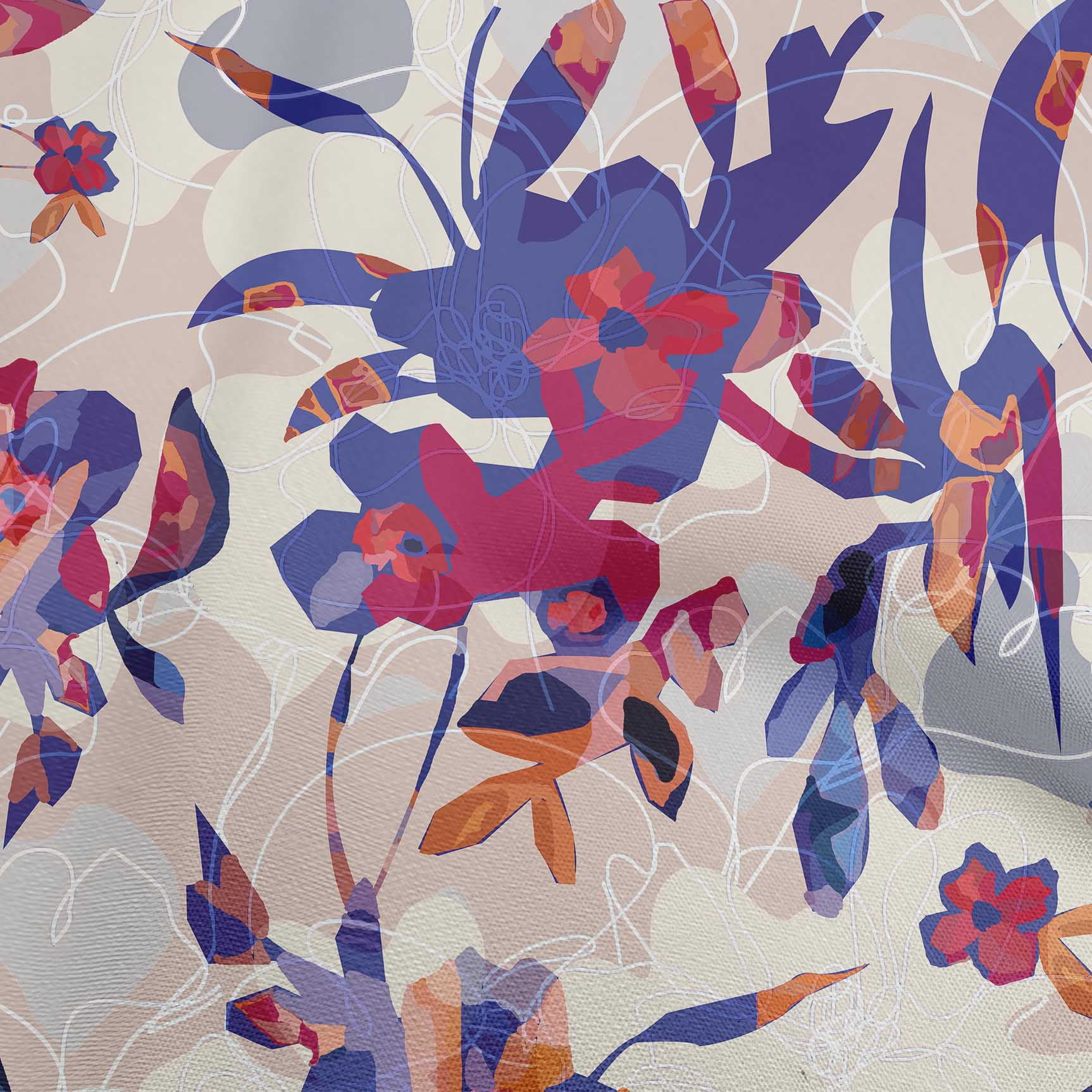 oneOone Silk Tabby Medium Blue Fabric Abstract Ink Texture Fabric For ...