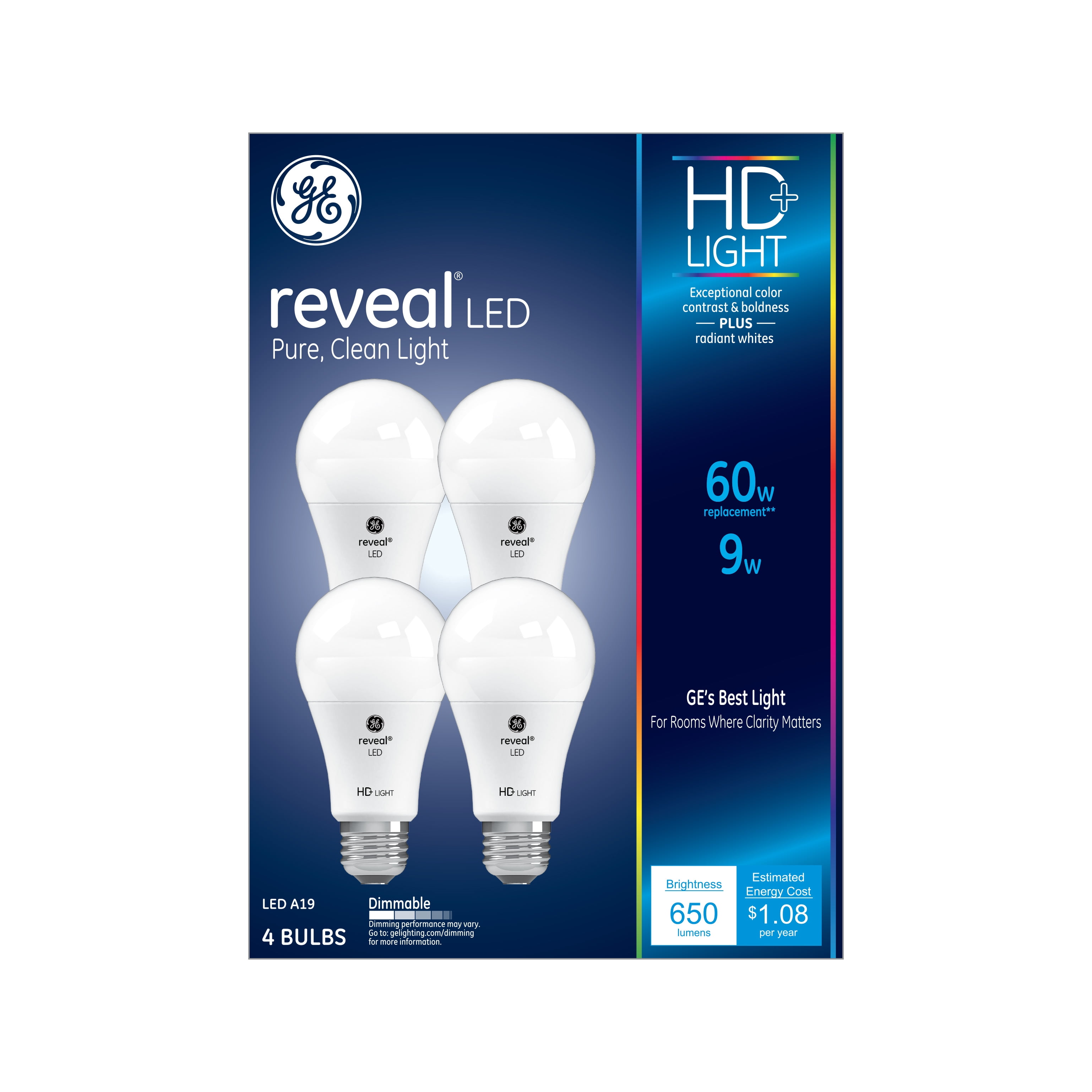 GE LED 9W (60W Equivalent) Reveal Color, A19 General Purpose Light ... GE LED 9W (60W Equivalent) Reveal Color, A19 General Purpose Light ...
