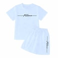Casual Letter Print Matching Kids Lightweight Short Sleeve Outfit Girls ...