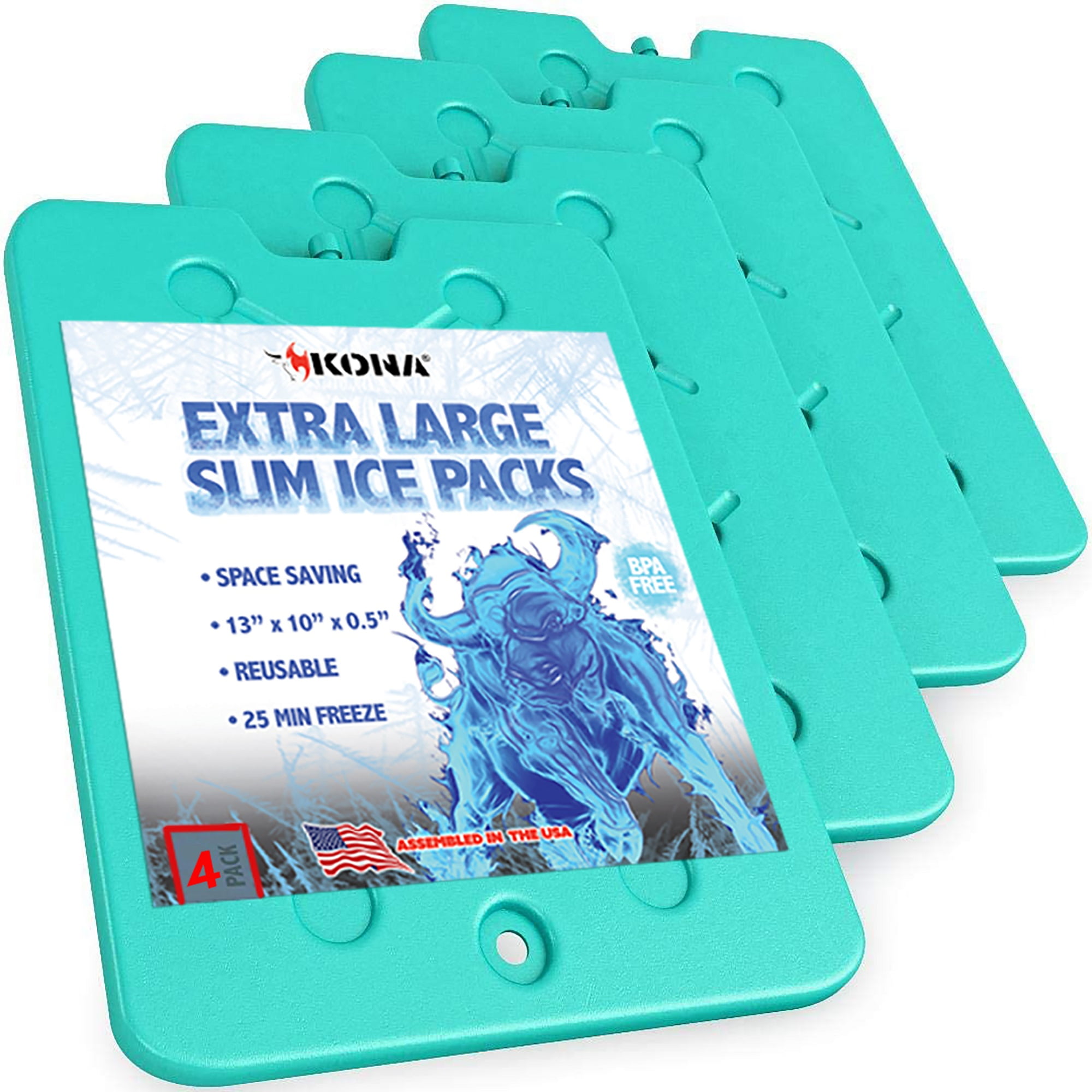 Kona Large Ice Packs for Coolers - Slim Space Saving Design - 25 Minute ...
