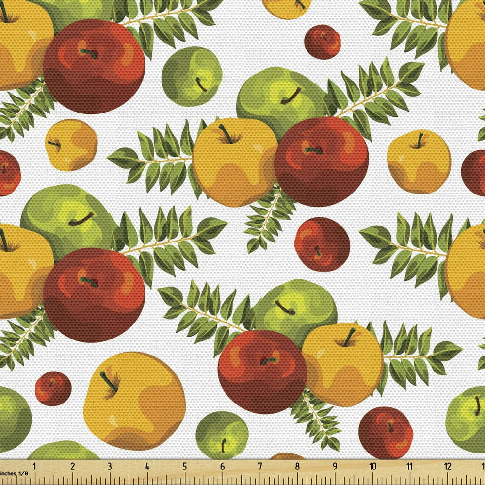 Apple Fabric by The Yard, Apple Harvest Theme with Fruit and Leaves ...
