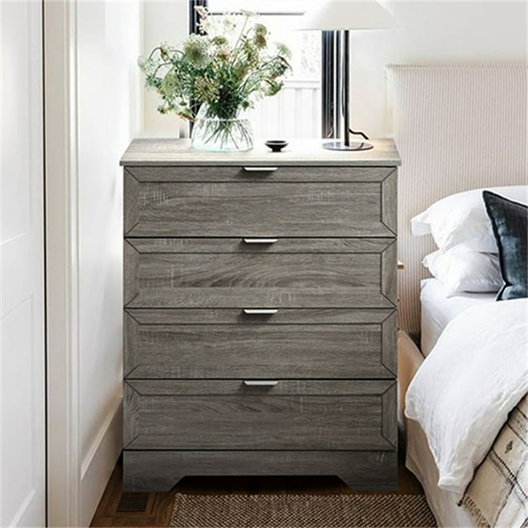 UYIHOME Modern 4 Drawer Dresser 37 Inch Tall Wood Nursery Storage Cabinet Wash Grey