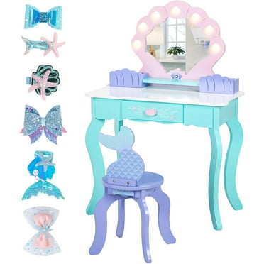 Costway Kids Vanity Table & Chair Set 2-in-1 Princess Pretend Play ...