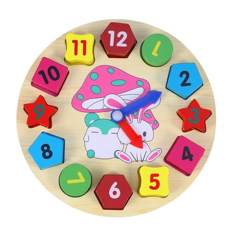 Wooden Shape Sorting Clock Rabbit Pattern Time Learning Clocks Number ...