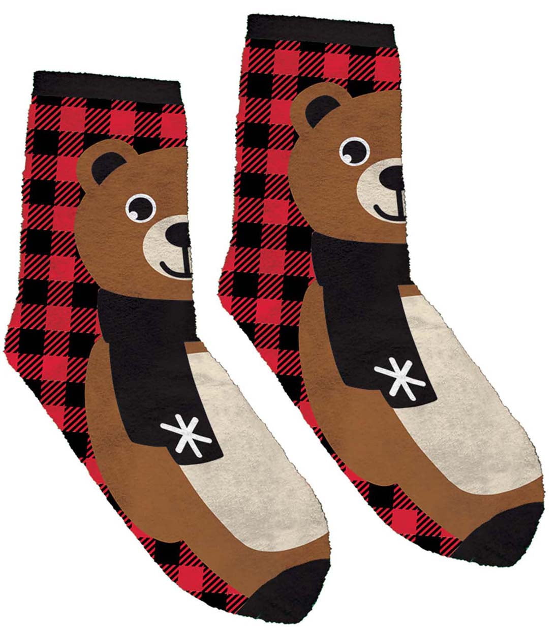 Brown Bear Fuzzy Crew Adult Animal Christmas Festive Holiday Socks ...