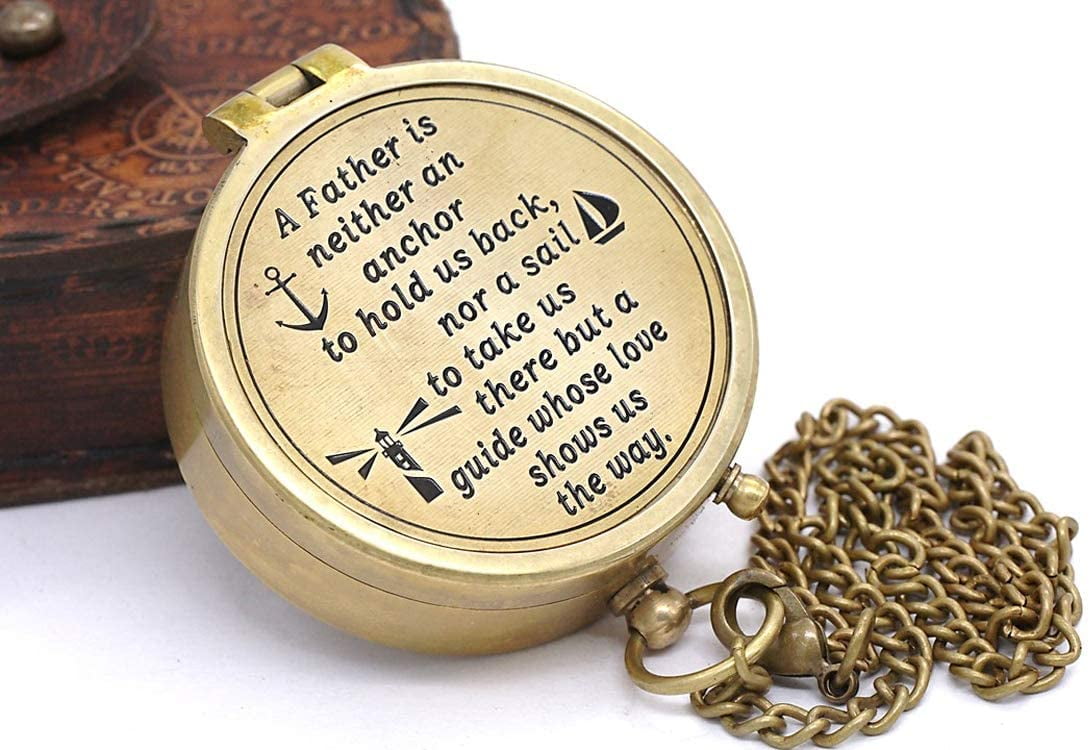 Rii Brand Brass Metal Golden Color Engraved Working Compass with Case ...