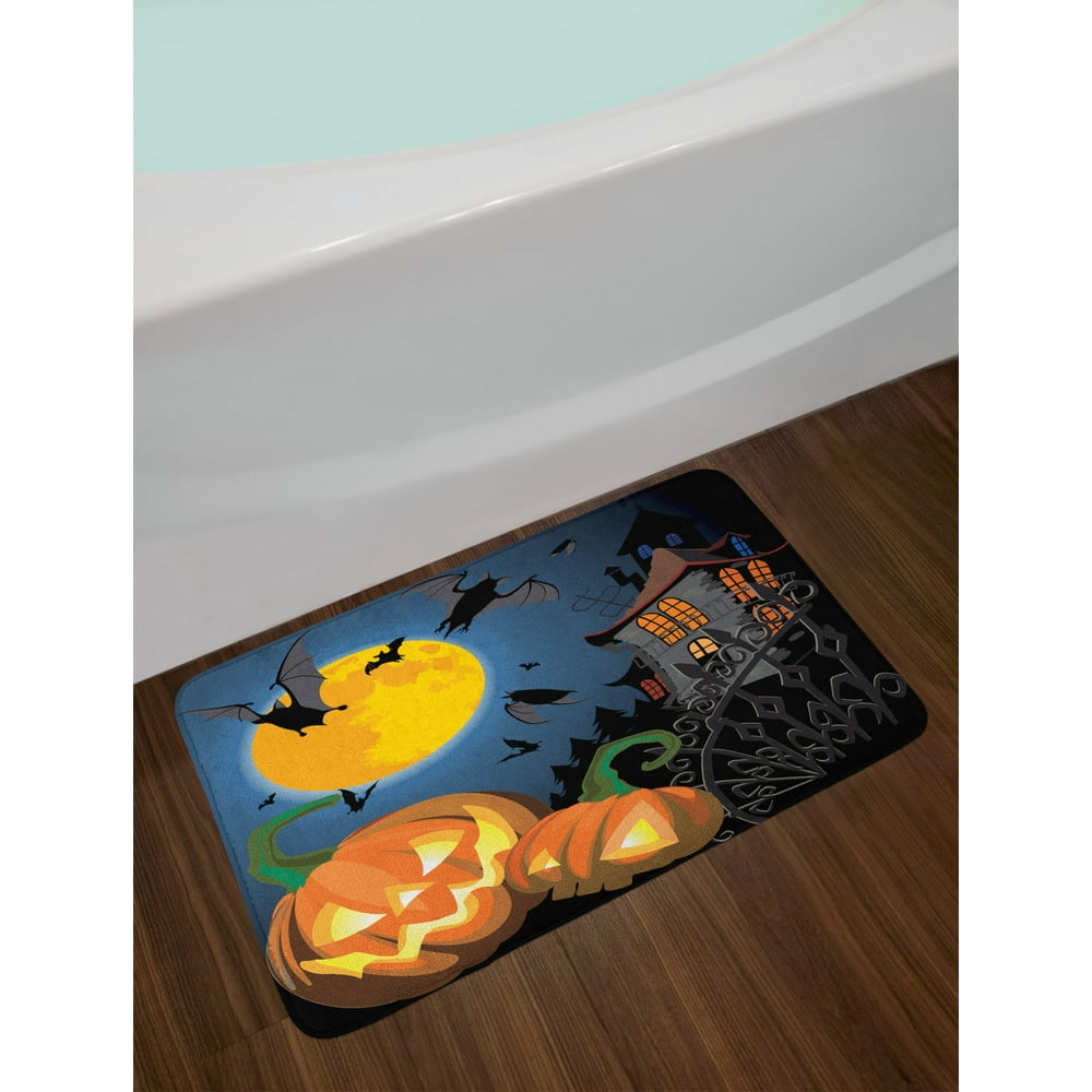 Halloween Bath Mat, Gothic Halloween Haunted House Party Theme Design ...