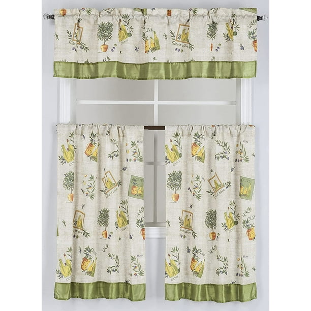 Kitchen Curtain Jacquard Printed Design 3pc Set (Includes 2 Tiers and 1 ...