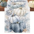 Autumn Blue White Pumpkins Table Runner 13x48in Non-Slip Cotton Linen ...