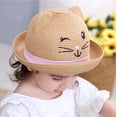 Bobifish Girls Hat Cat Face Embroidered Ribbon Straw Hat With Cat Ear ...