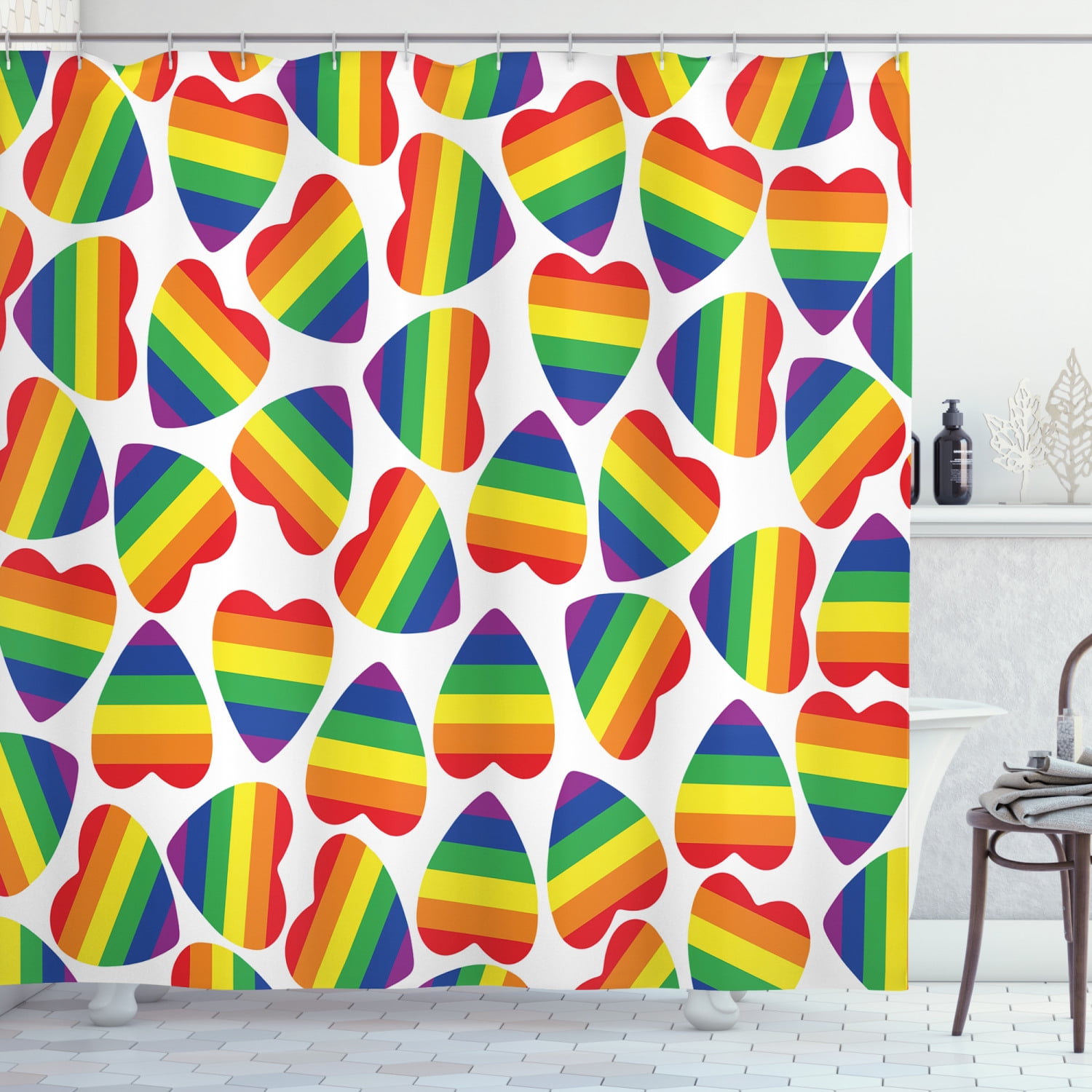 Pride Decorations Shower Curtain Cute Heart Shapes In Lgbt Colors