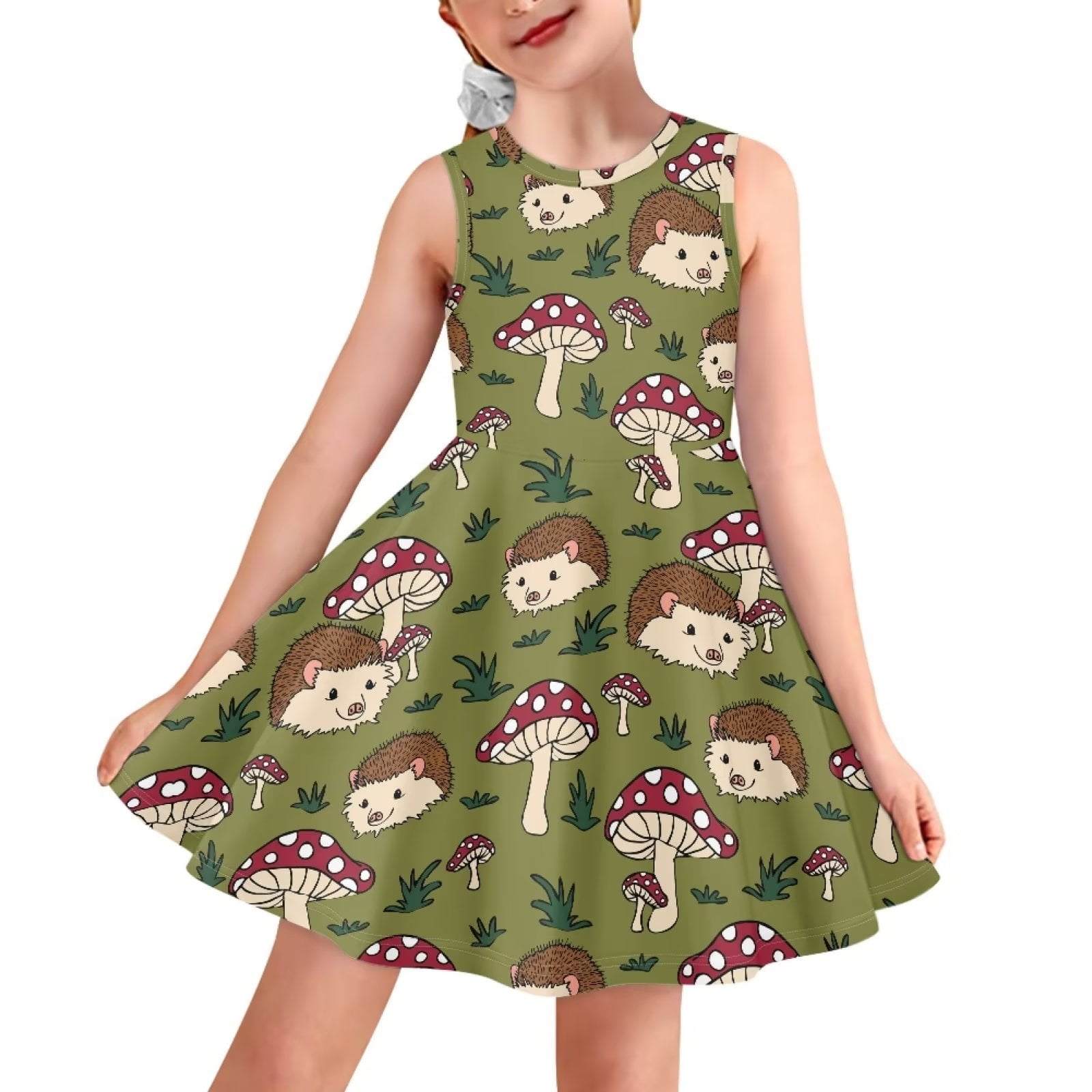 FKELYI Mushroom Girls Sleeveless Dress Size 7-8 Years Cute Hedgehog ...
