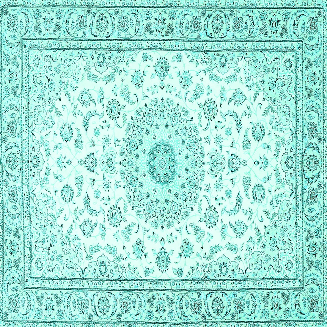Ahgly Company Machine Washable Indoor Square Medallion Turquoise Blue ...