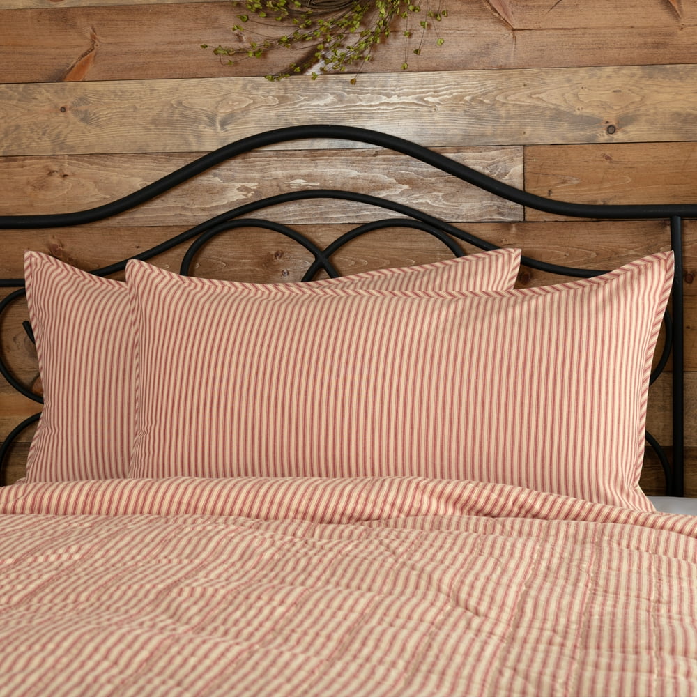 Country Red Farmhouse Bedding Miller Farm Charcoal Ticking Stripe