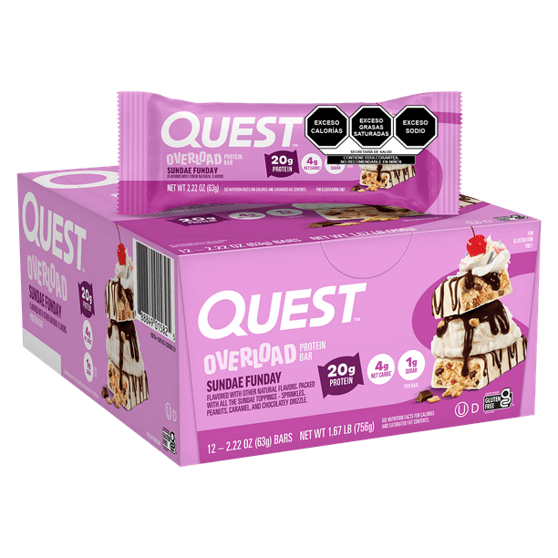 Quest Barra Overload sabor Sundae Funday – Caja con 12 | Bodega Aurrera ...