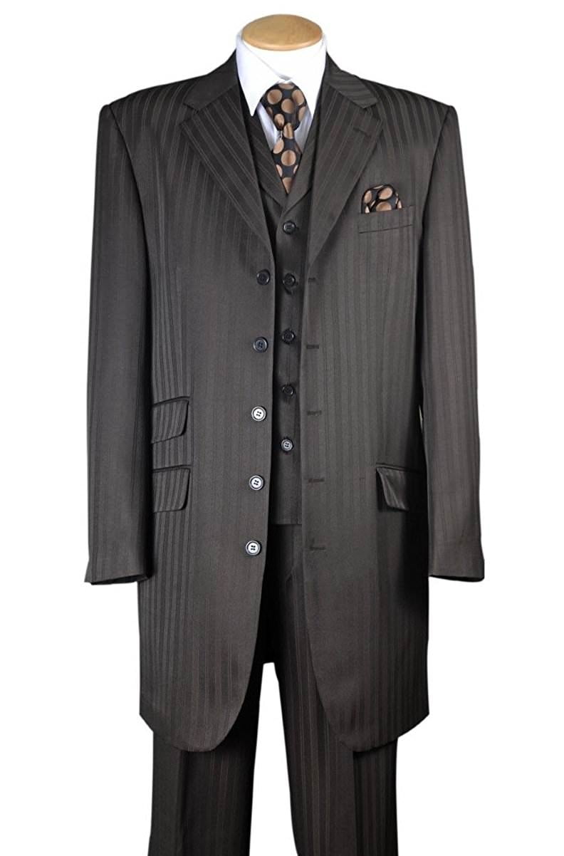 Men's 3 Piece Poly Striped Suit 5 Button 37" Length Jacket w/ Vest ...