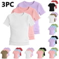 AHTJRT 3Pcs Girls Tshirt Ribbed Slim Fitted Crewneck Tee Tops Cute ...