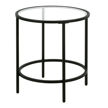 COSVALVE Black Square Side End Table Nightstand with Glass Top, Shelf ...