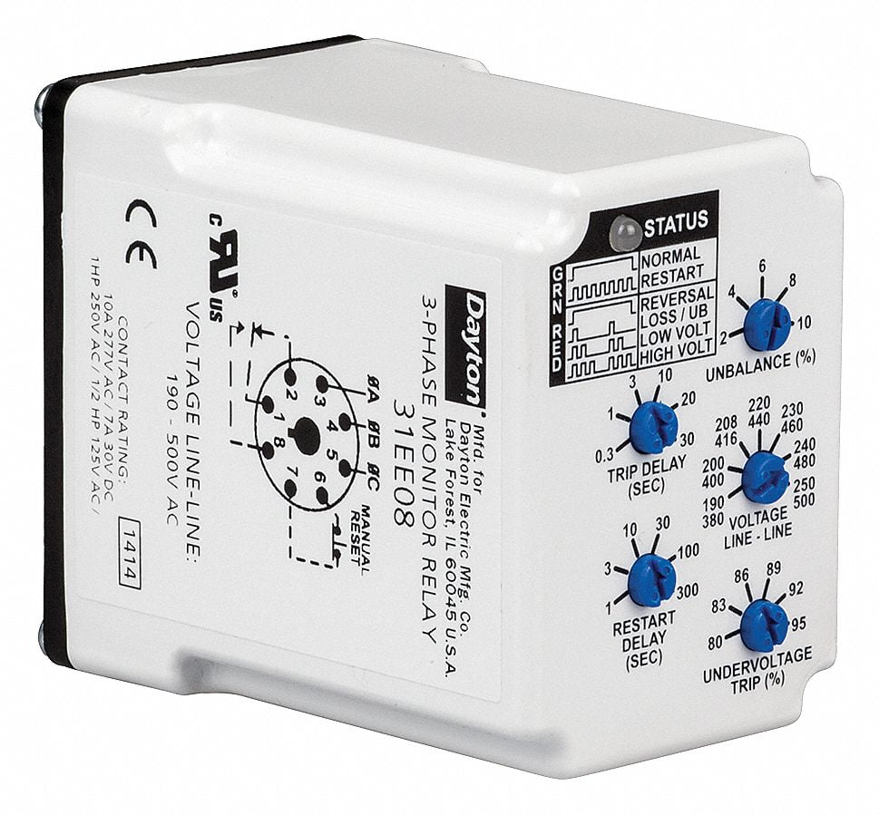 Dayton Phase Monitor Relay,190-500VAC,Plug,SPDT PMPU-B18 - Walmart.com