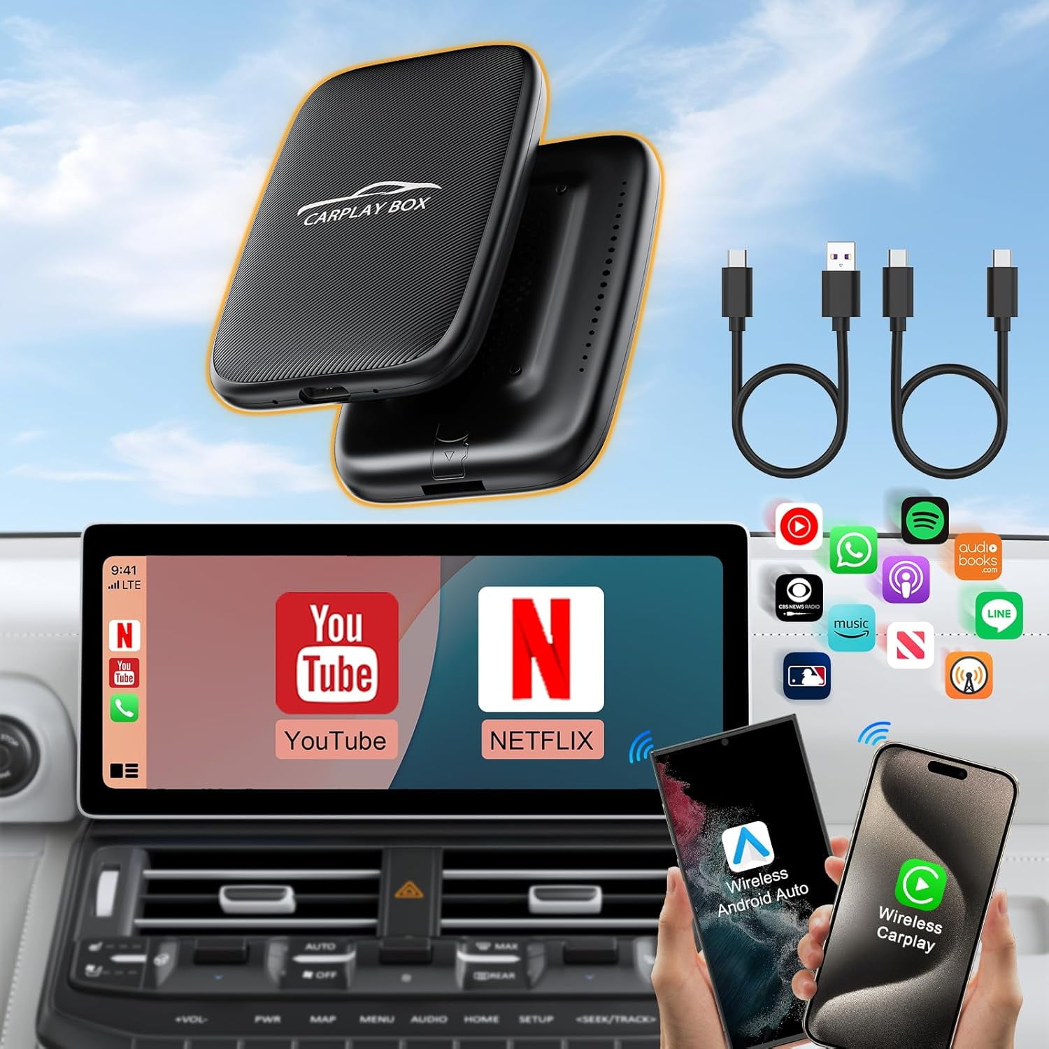 2025 Upgraded Wireless Carplay and Android Auto Dongle Support Netflix ...