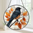 Bird on Branch Stained Glass Suncatcher, Round Fall Themed Window Art ...
