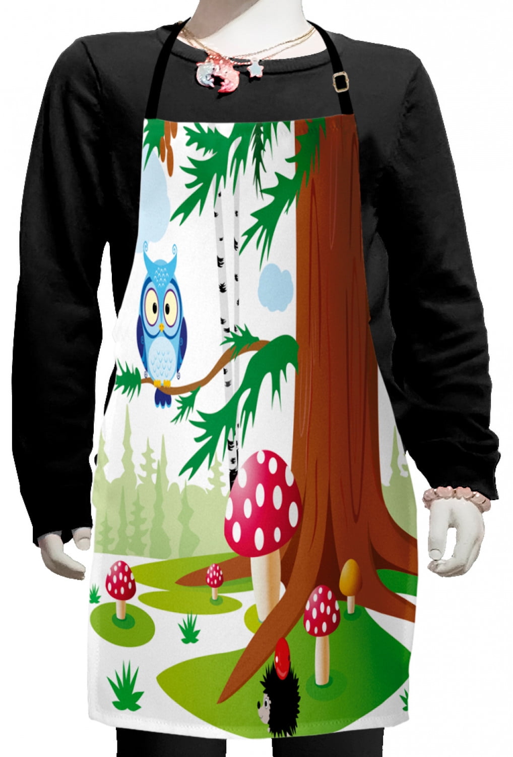 Hedgehog Kids Apron, Night Owl Perching on Tree Branches in the Forest ...