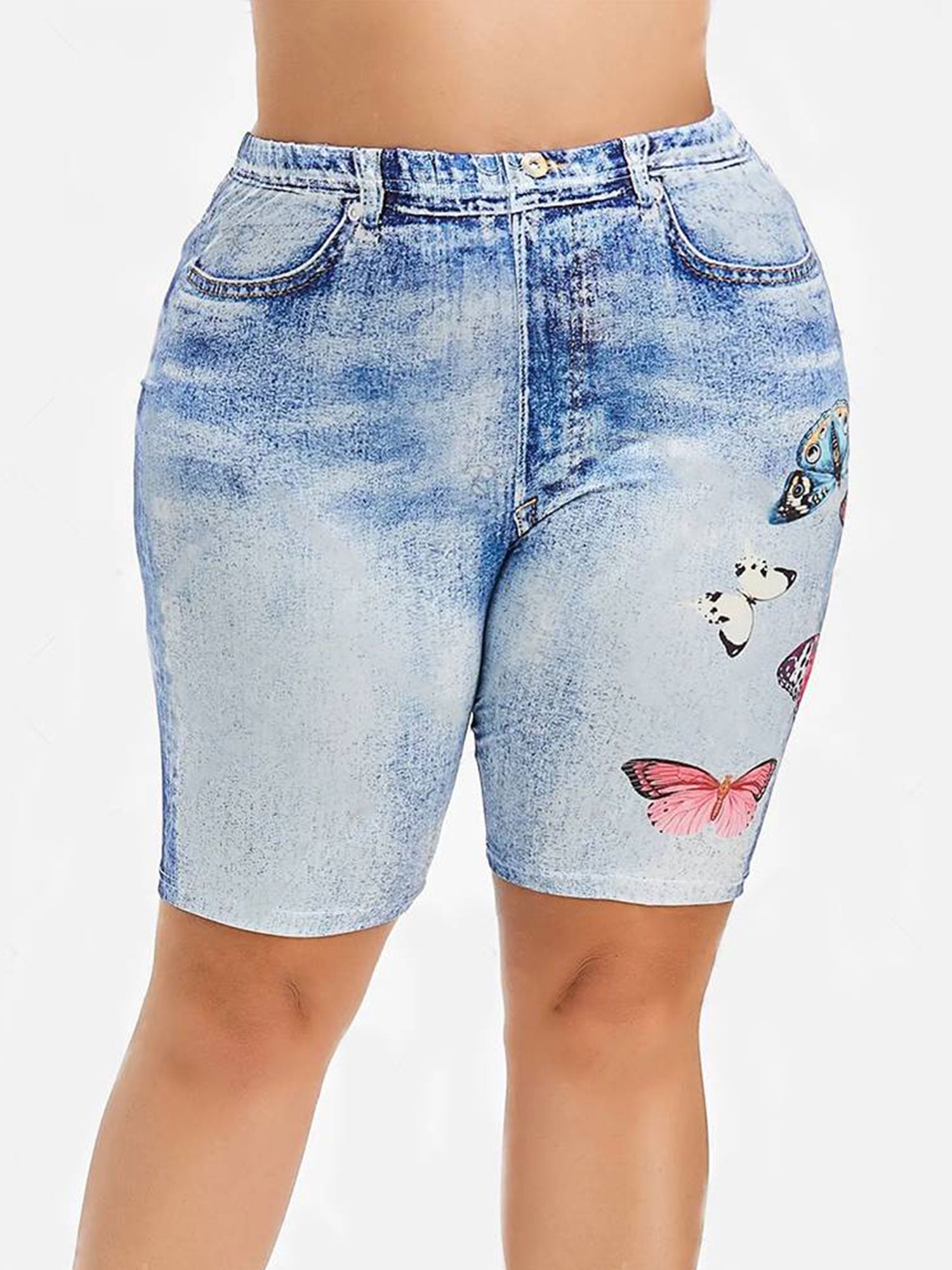 PALACLOTH Plus Size Short Pants 3D Printing Fake Denim Elastic ...
