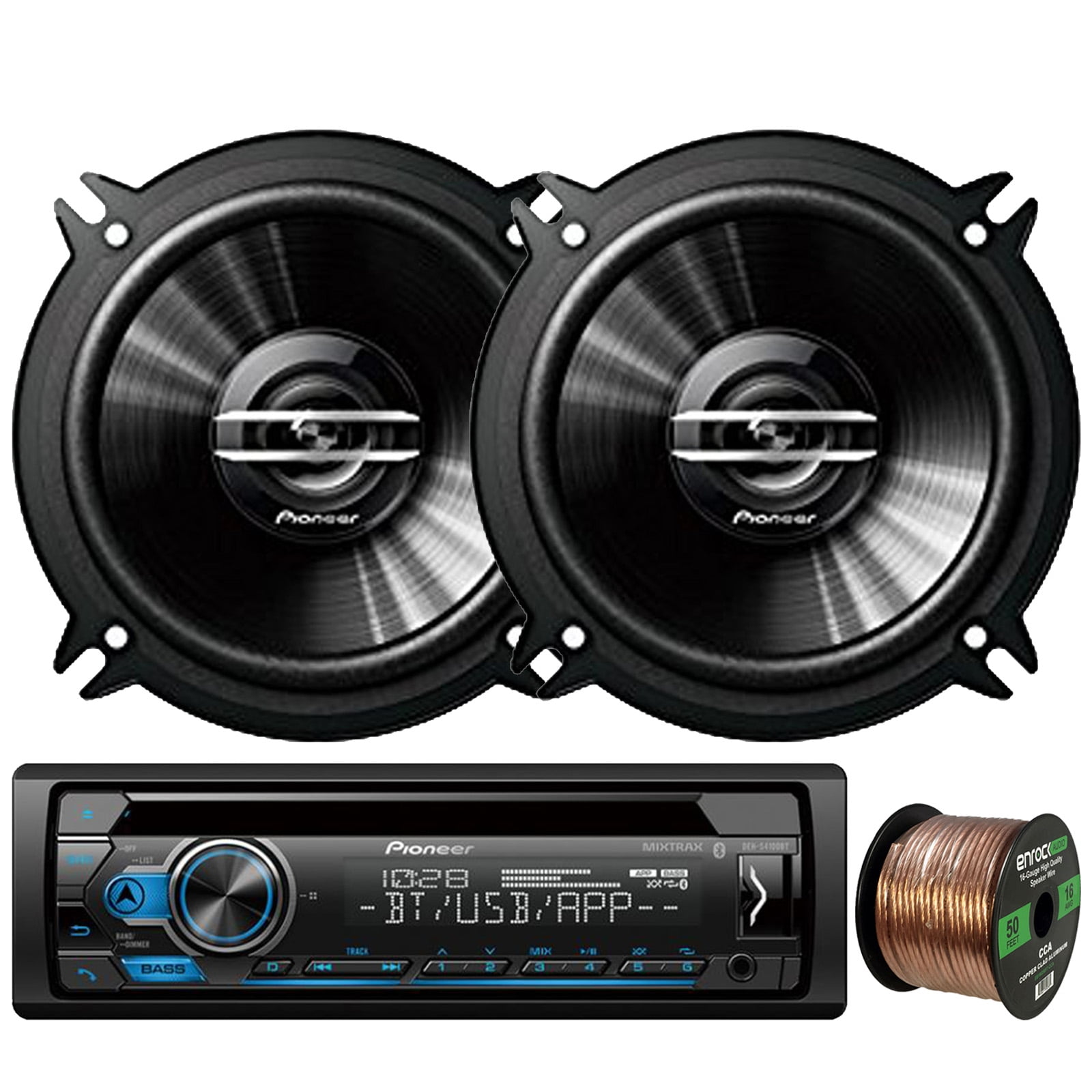 Pioneer DEH-S4100BT In-Dash Single-DIN CD Player Bluetooth Receiver, 2 x Pioneer TS-G1320S 5.25 ...