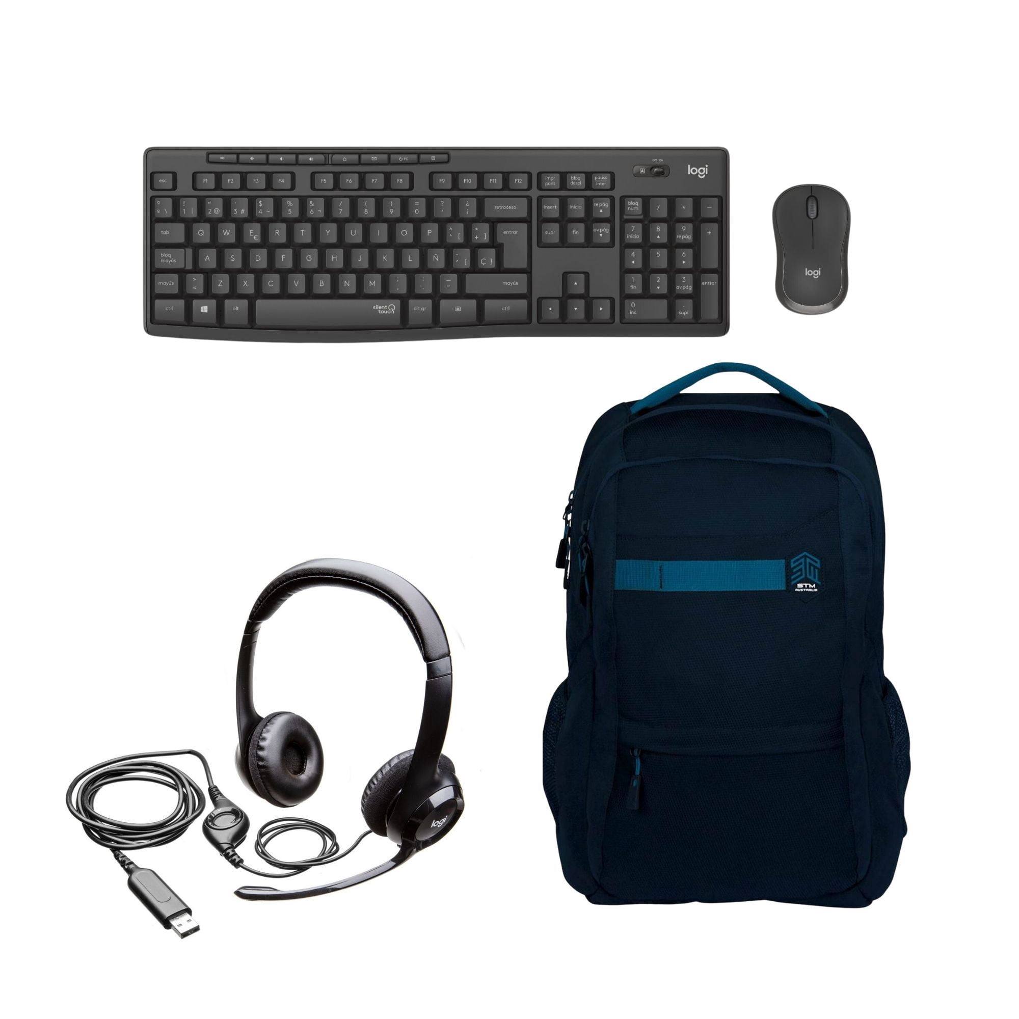 Kit Logitech Mochila Audífonos con Micrófono Teclado y Mouse ...