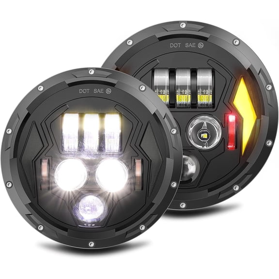 Sunpie 7" 5D LED Headlight with Halo Angel Eye Ring & DRL & Turn Signal ...