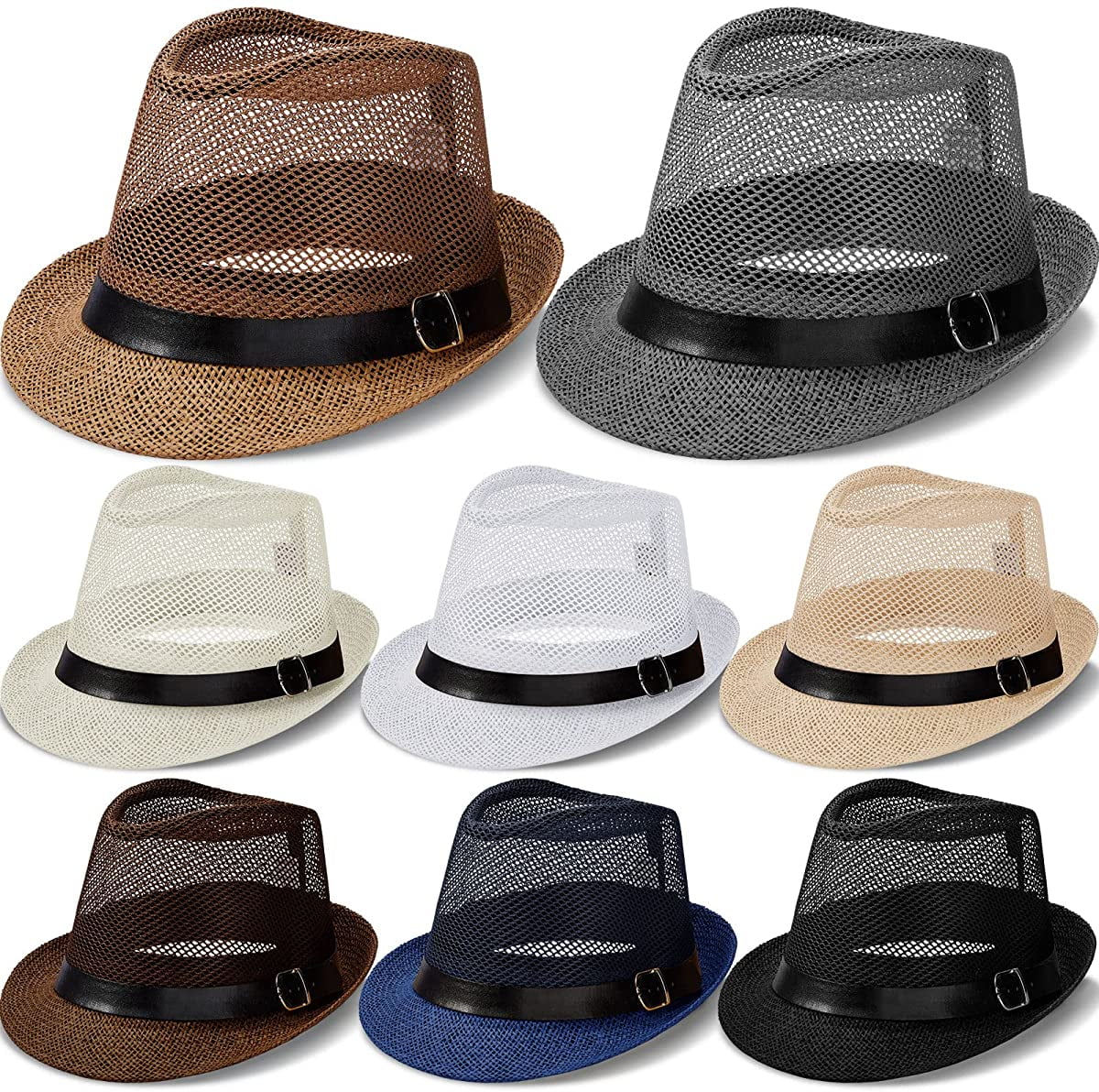 Men Straw Fedora Hat Cowboy Race Day Panama Hat Plaid Sun Protection ...