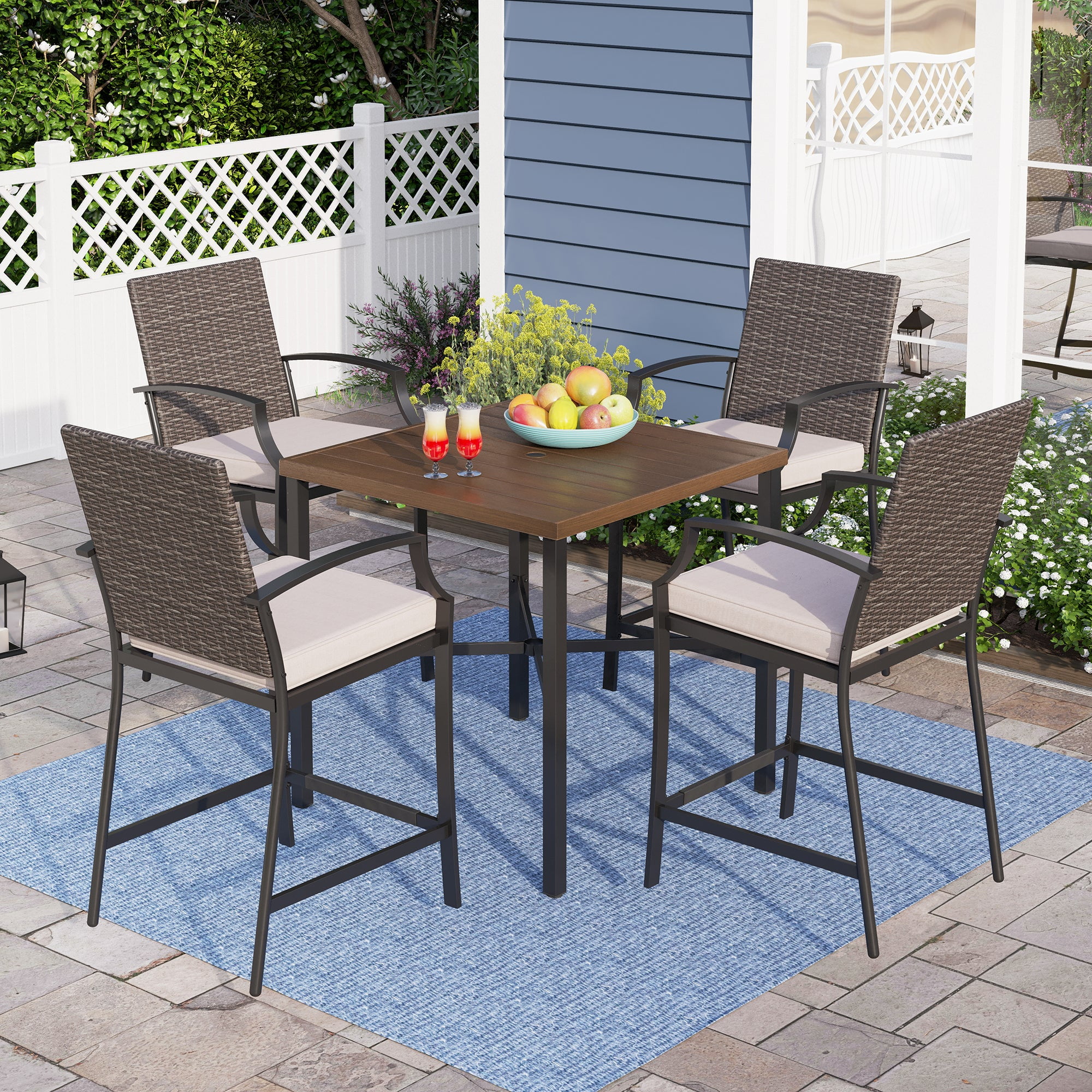 Sophia & William 5 Piece Patio Wicker Bar Set Outdoor Rattan Furniture ...