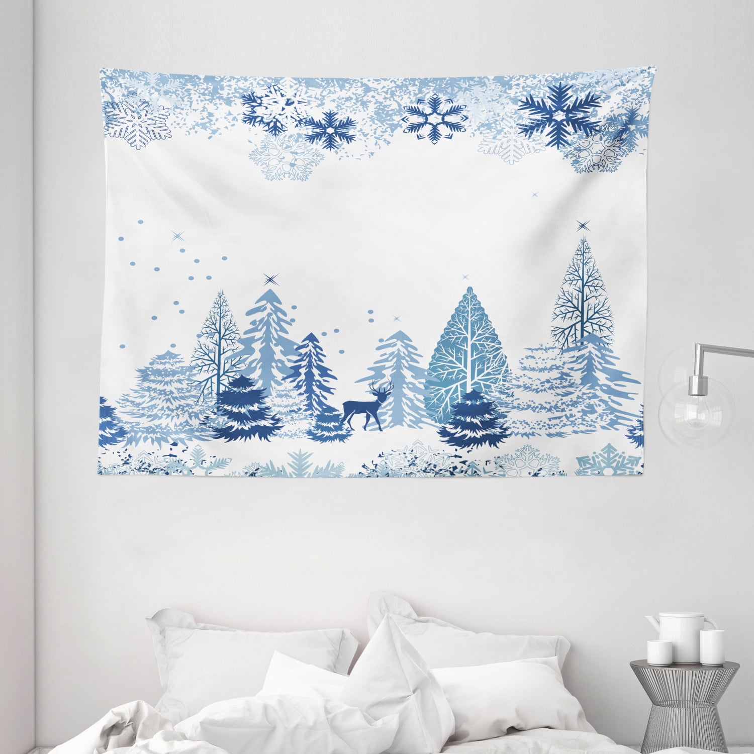 Winter Tapestry, Winter Scene with Deer Frozen Trees and Snow Christmas ...