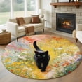 Black Cat Round Living Room Rugs 7 ft, Colorful Floral Garden ...