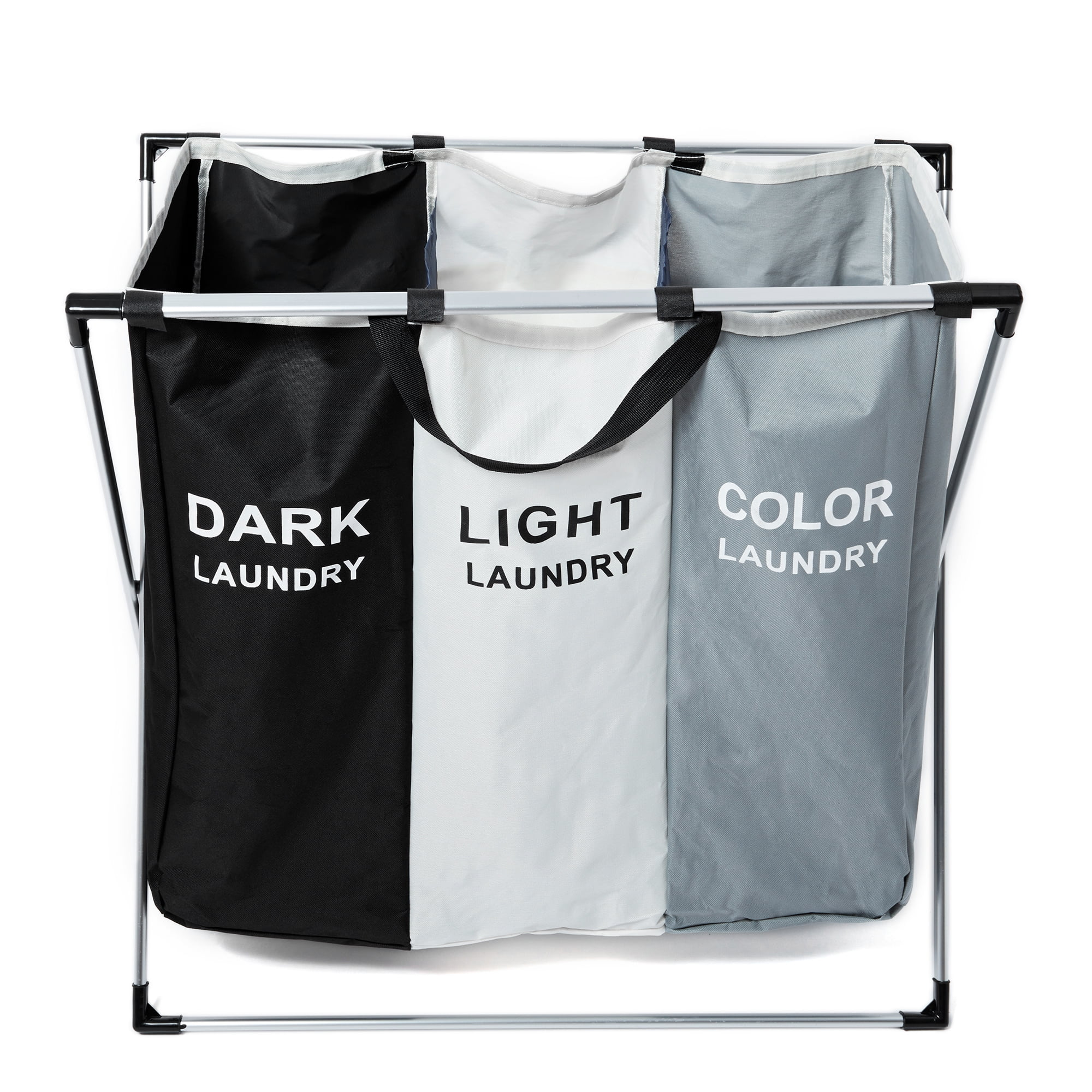 3 Sections Foldable Home Aluminum Frame Dirty Clothes Organizer Bag ...