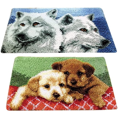 2 Pack DIY Latch Hook Rug Wolf Dogs Patterns Carpet Latch Hooking Kits ...