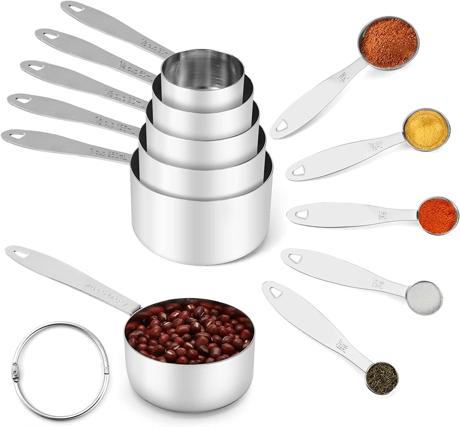 Measuring Cups and Spoons Set of 10 Piece, Stainless Steel Measuring ...