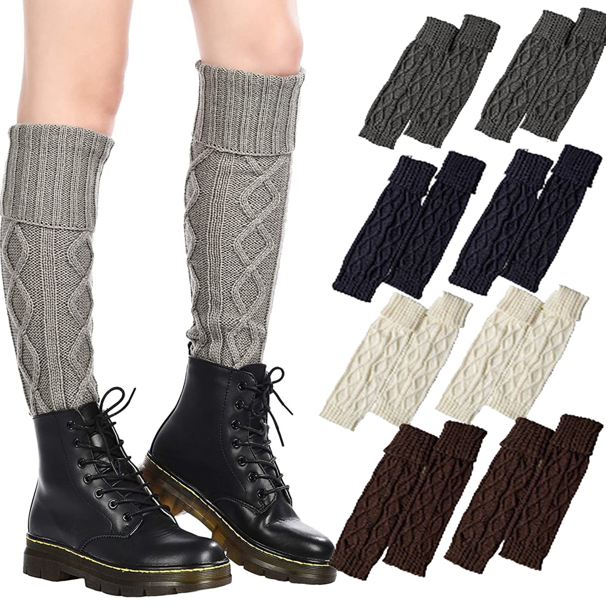 Women Long Leg Warmers Knitted Soft Elastic Boot Cover Loose Socks ...