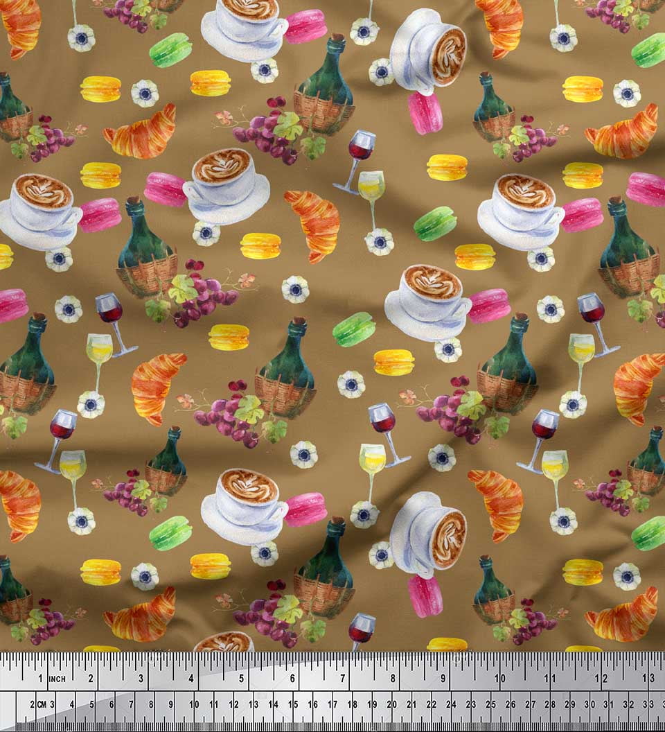 Soimoi Satin Silk Fabric Wine Glass,Bottle & Cups Print Fabric by the ...