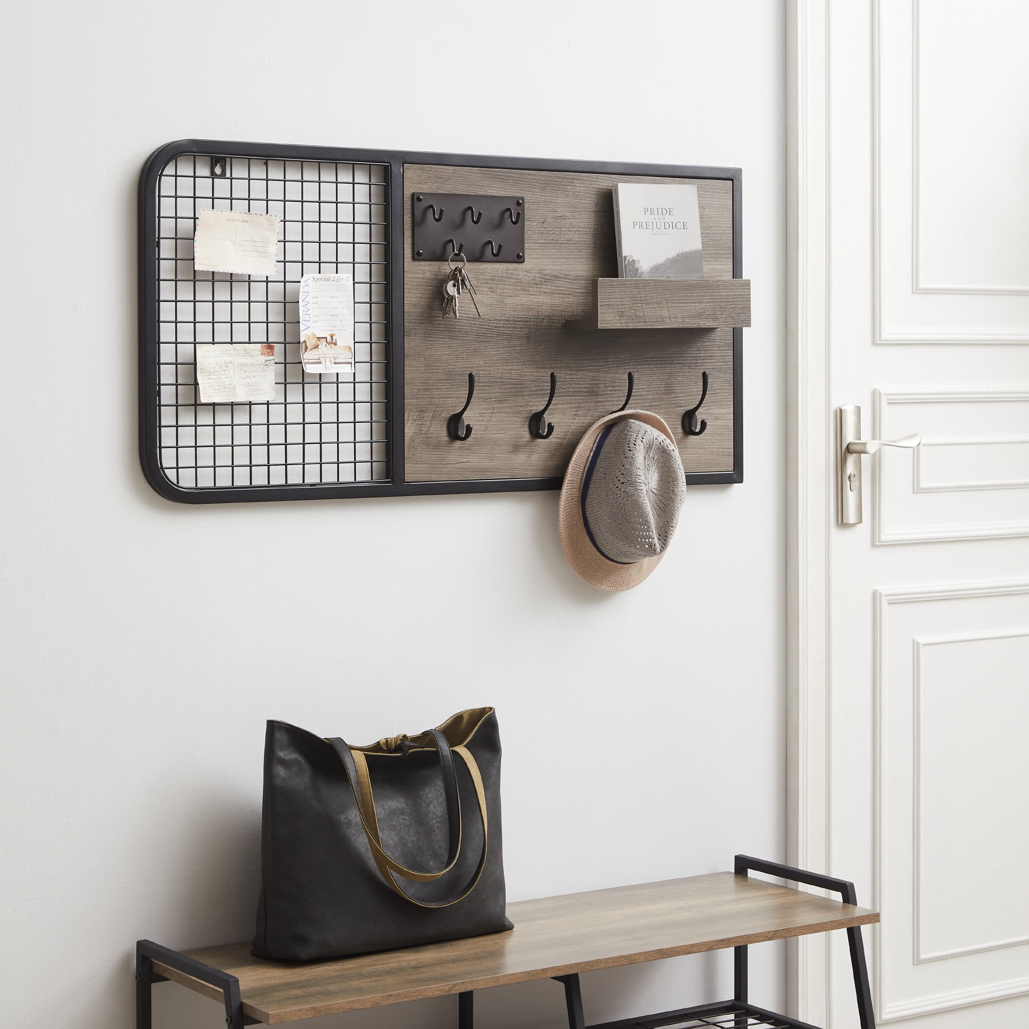 Manor Park Urban Industrial Wire Grid Wall Organizer, Grey Wash ...